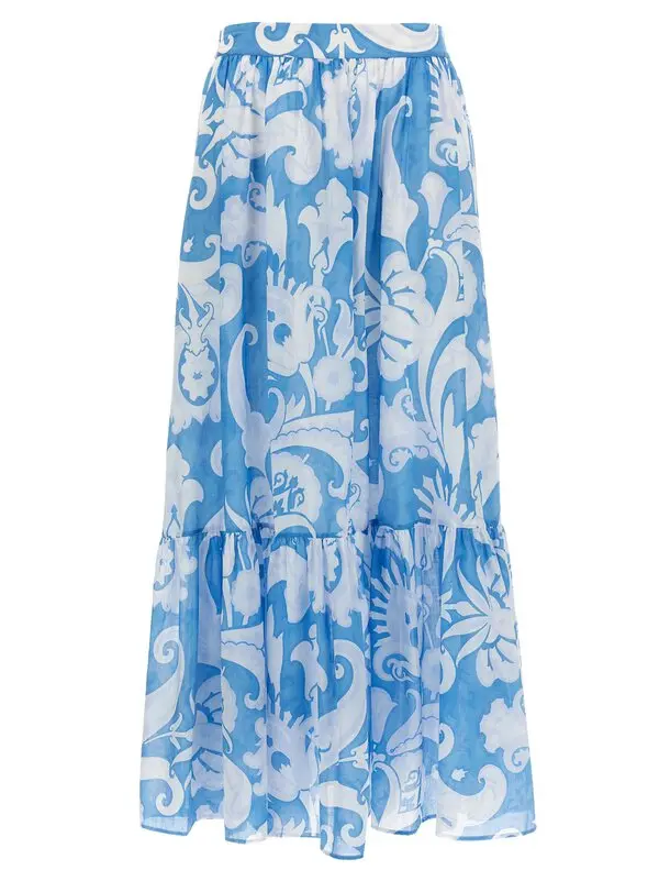 Etro Floral Print Long Skirt - Light Blue