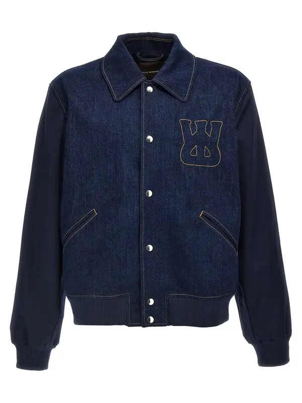 WALES BONNER Echo Denim Varsity Jacket - Blue