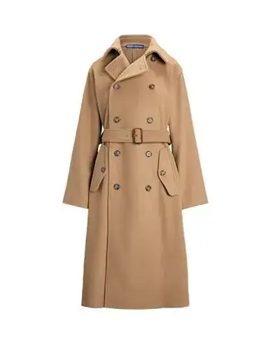 Ralph Lauren Double-Breasted Wool Melton Trench Coat Coat Camel