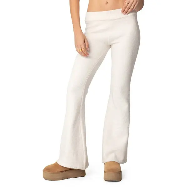 EDIKTED Plush Flare Pants - Cream