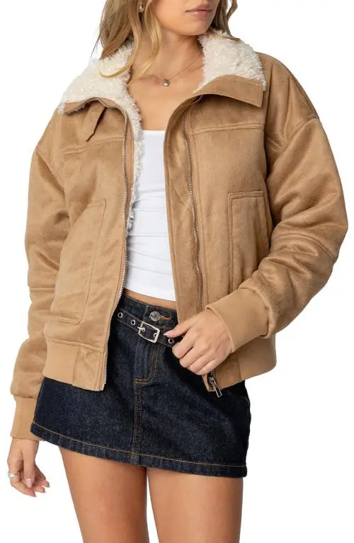 EDIKTED Faux Shearling Bomber Jacket