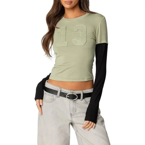 EDIKTED Appliqué Layered Long Sleeve T-shirt