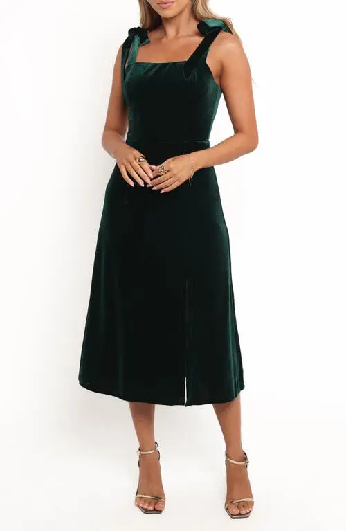 PETAL & PUP Laurel Tie Shoulder A-line Velvet Midi Dress