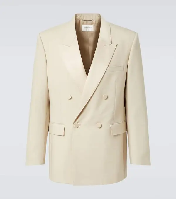 Saint Laurent Double-breasted Wool Tuxedo Jacket - Beige