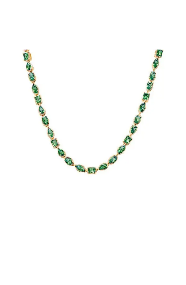 By Adina Eden Colored Multi Shape Bezel Tennis Necklace In Green