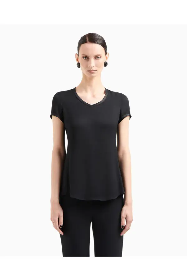 Giorgio Armani Silk Charmeuse V-neck Blouse - Black