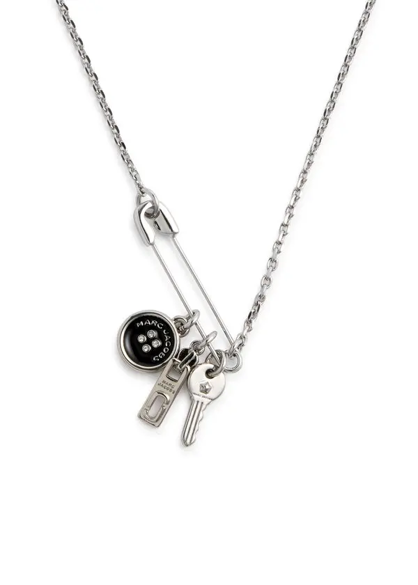 Marc Jacobs Button Charm Silver-plated Necklace - Black And Silver