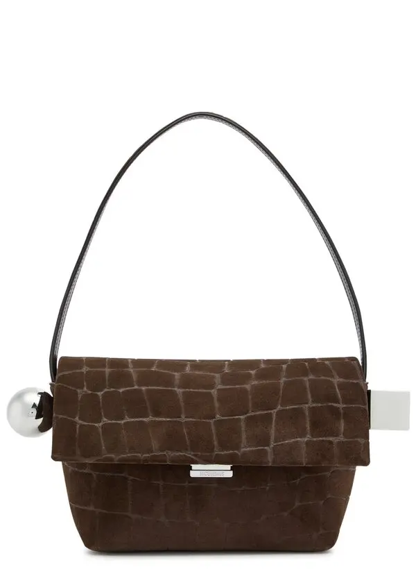 Jacquemus Le Rond Carré Crocodile-effect Suede Shoulder Bag - Brown Dark