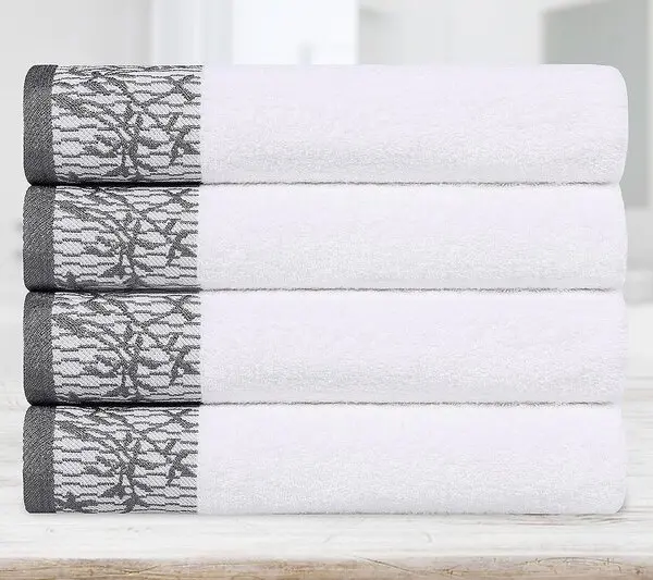 SUPERIOR 4 Piece Wisteria Cotton Embroidered Ba Th Towel Set