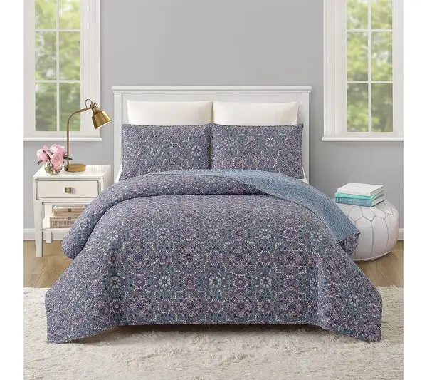 MODERN HEIRLOOM Lavender Florals 3-pc Full/quee N Quilt Set