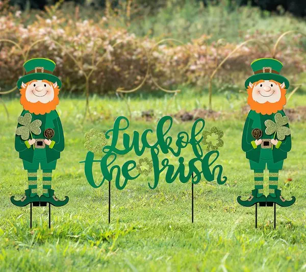 GLITZHOME 26h St.patrick's Leprechaun Garden Stakes S/3