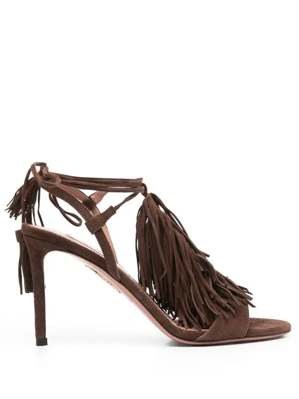 AQUAZZURA 85mm Fringed Sandals - Brown