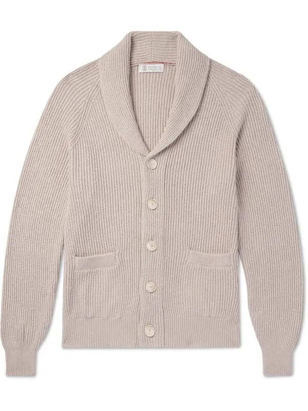 Brunello Cucinelli Shawl-collar Ribbed Cotton Cardigan