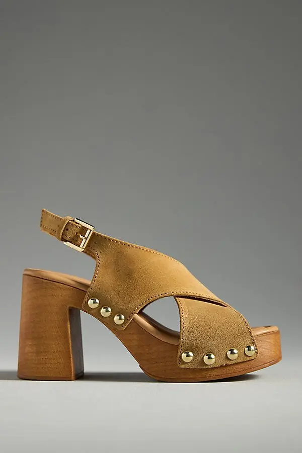 Anthropologie Studded Wood-bottom Platform Sandals - Cedar