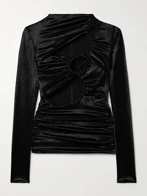 Isabel Marant Rose Cutout Gathered Metallic Hammered Silk-blend Satin Top