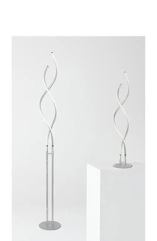 BRIGHTECH Embrace 60" Led Industrial 2-in-1 Table And Floor Lamp With Built-in Light Dimmer - Polished Silver