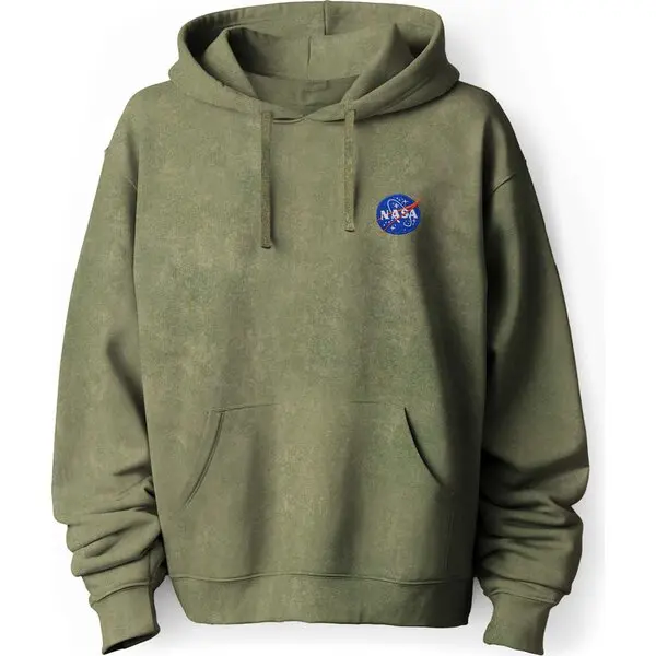 DALIX Nasa Embroidered Mineral Wash Hoodie - Olive