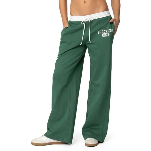 EDIKTED Brookie Wide Leg Cotton Sweatpants - Green