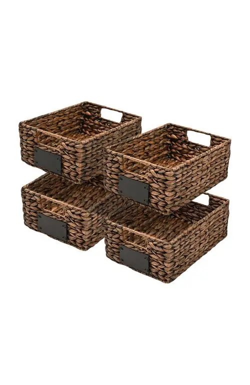 HAPPIMESS Lane Classic Farmhouse Handwoven Hyacinth Pantry Baskets With Chalkboard Labels And Handles - Brown