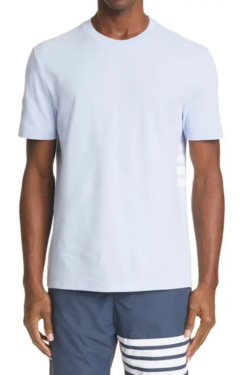 Thom Browne 4-bar Back Stripe Piqué T-shirt - Light Blue