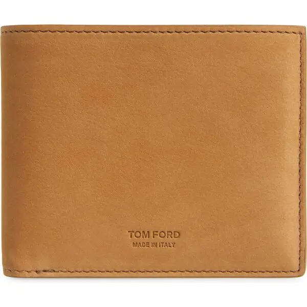 TOM FORD T-line Nubuck Leather Bifold Wallet - Caramel