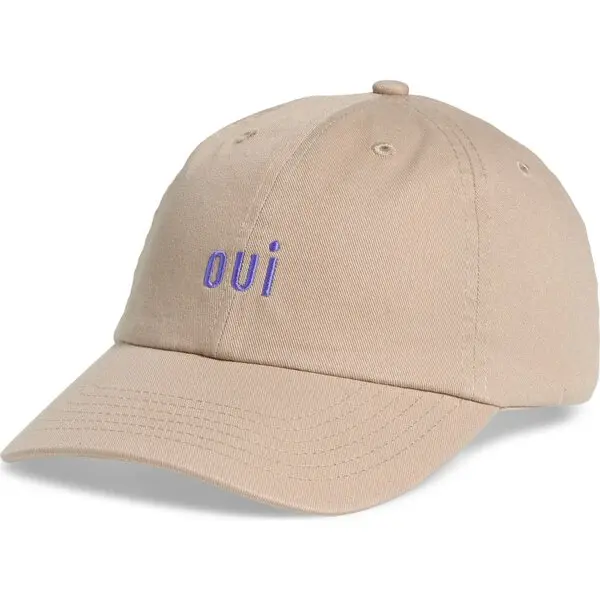Clare V. Embroidered Baseball Cap - Khaki W/ Royal Embroidered Oui