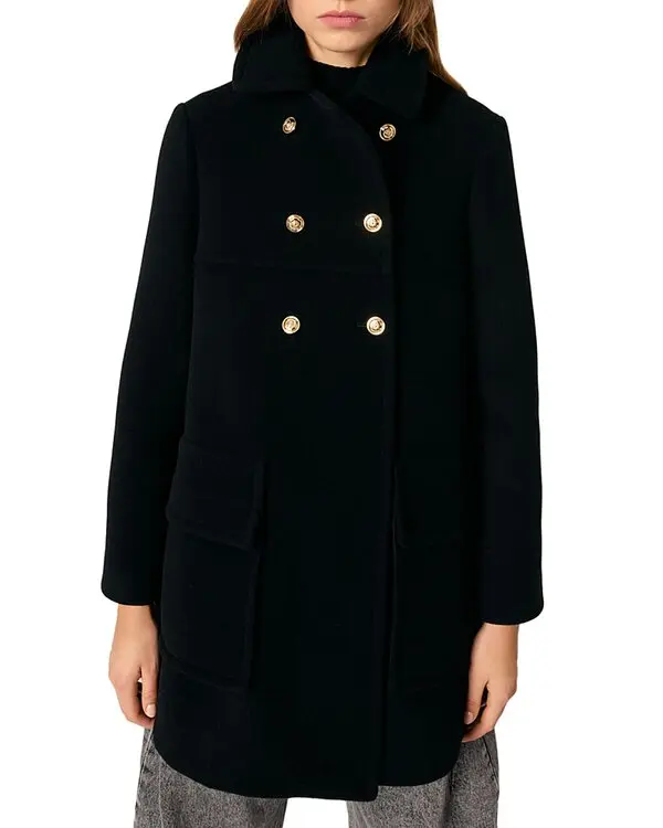 Maje Wool-blend Double-breasted Coat - Black