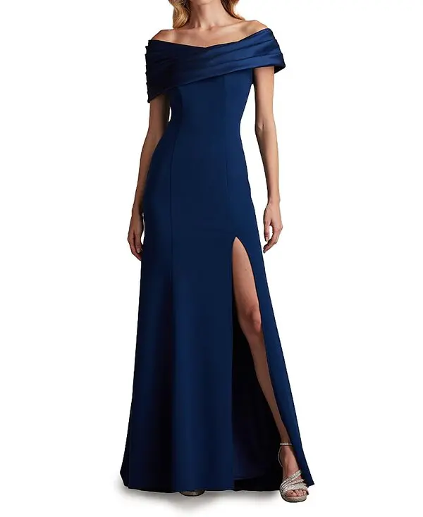 Tadashi Shoji Dalton Contrast Off-the-shoulder Gown - Navy