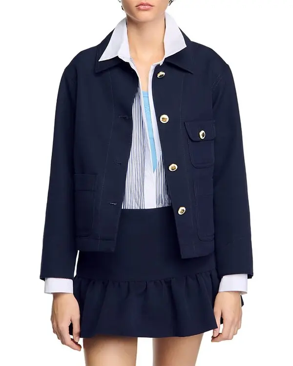 Sandro Cropped Jacket - Navy Blue