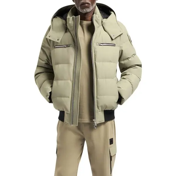 Moose Knuckles Cloud Down Puffer Bomber Jacket With Removable Hood - Sage