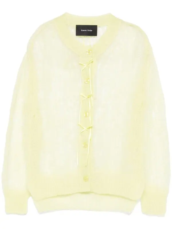 Simone Rocha Bow-detail Cropped Cardigan - Green
