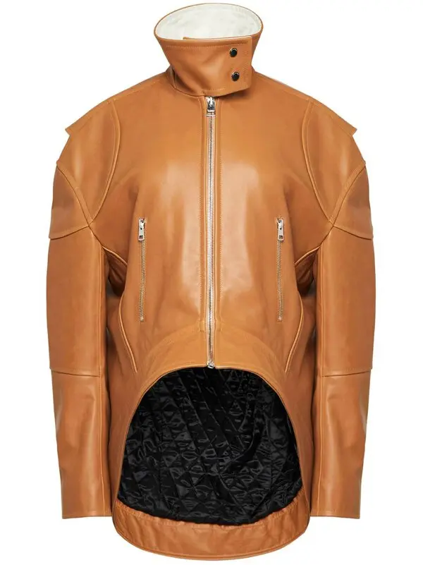 JW Anderson Curved-hem Leather Jacket - Brown