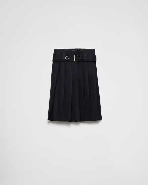 Prada Pleated Gabardine Skirt - Navy