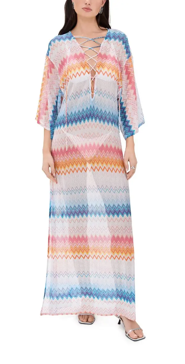 Missoni Long Cover Up Caftan - Multicolor Shaded Fuchsia