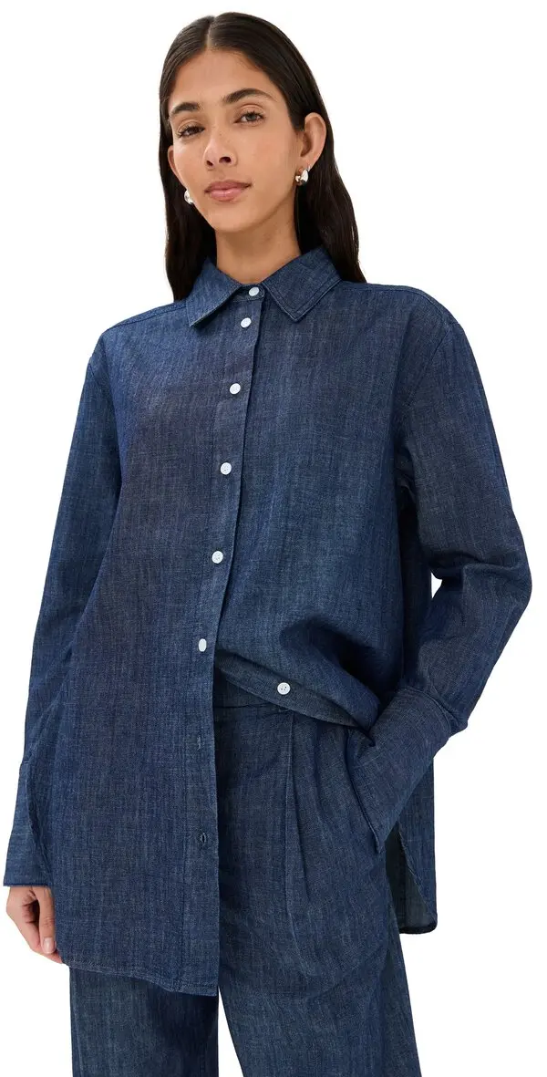 Another Tomorrow Button-down Chambray Shirt - Dark Blue