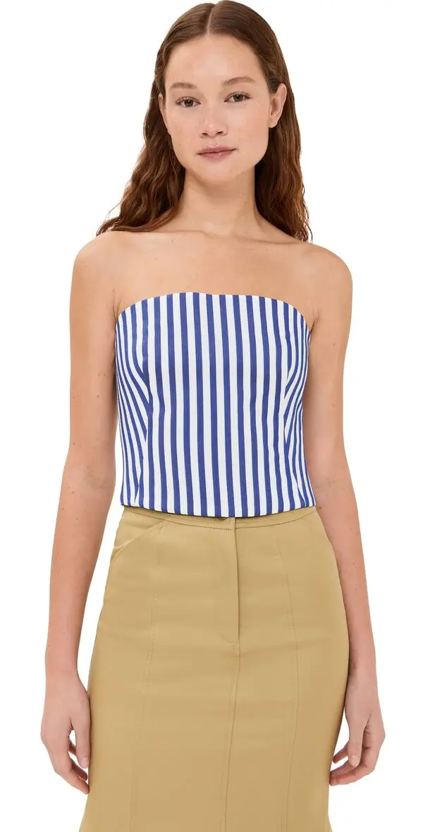Rosie Assoulin Venus Strapless Top - Blue Stripe