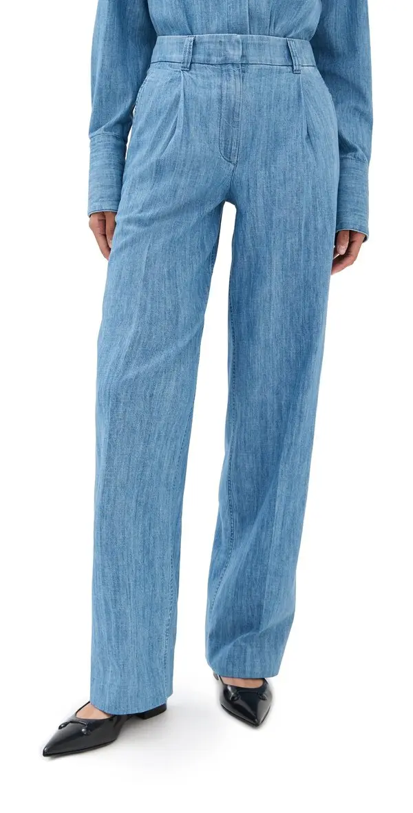 Another Tomorrow Chambray Wide Leg Pants - Medium Blue