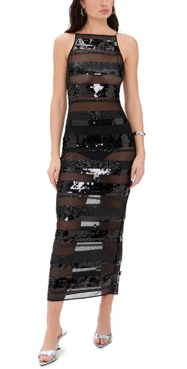 Oseree Sequined Stripe Midi Dress