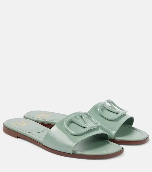 Valentino Garavani Vlogo Signature Patent Leather Slides - Green