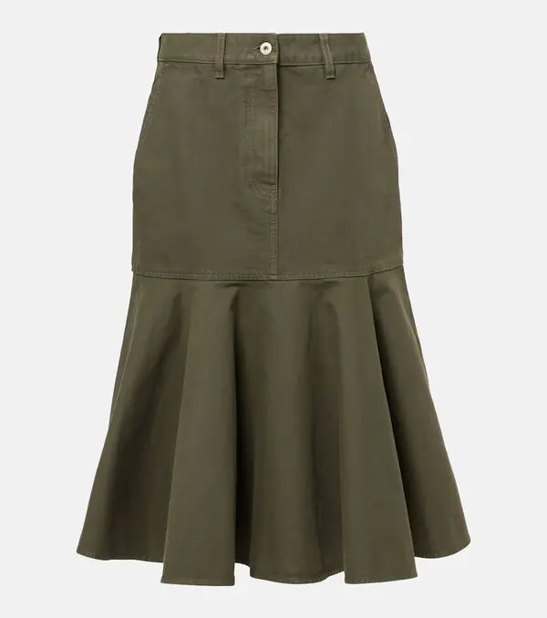 Loewe Cotton Twill Midi Skirt - Green