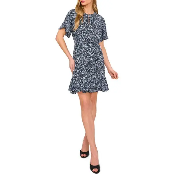 CECE DUPRAZ Print Flutter Sleeve Dress