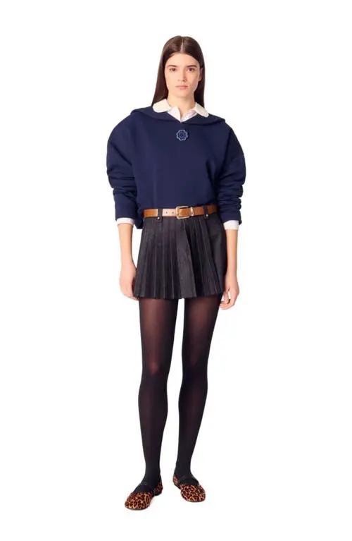 Maje Short Fleece Sweatshirt With Embroidered Patch - Navy