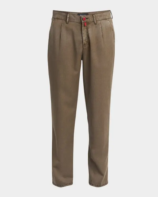 Kiton Washed Wool Flat-front Pants