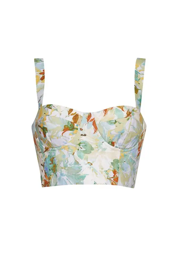 Cara Cara Claudine Printed Top - Terra Light Blue