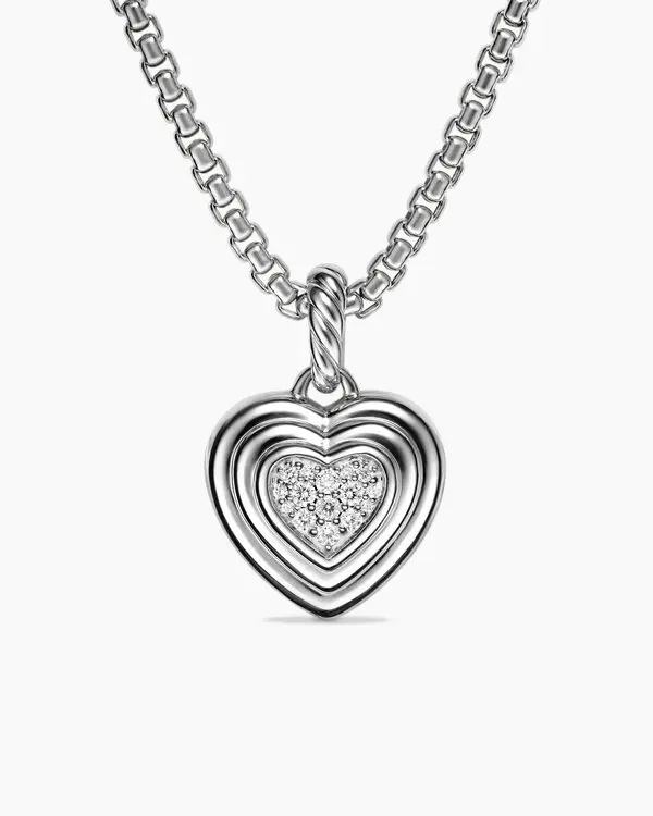 David Yurman Sterling Silver Puffy Heart Amulet With Diamonds