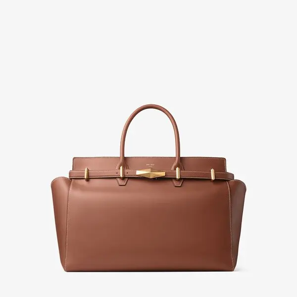 JIMMY CHOO Diamond Belted Leather Top Handle Bag - Tan/ecru/gold