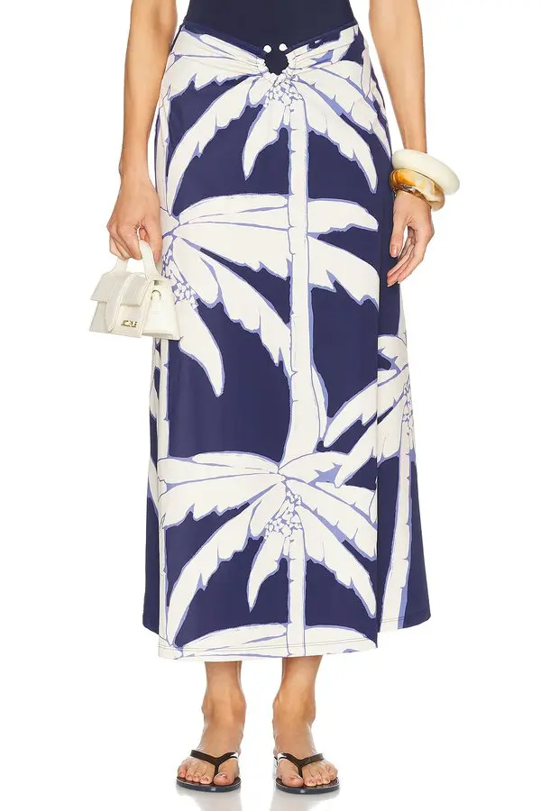 Johanna Ortiz Palms Breath Of Life Midi Skirt - Swim Salty Palms Blue & Ecru