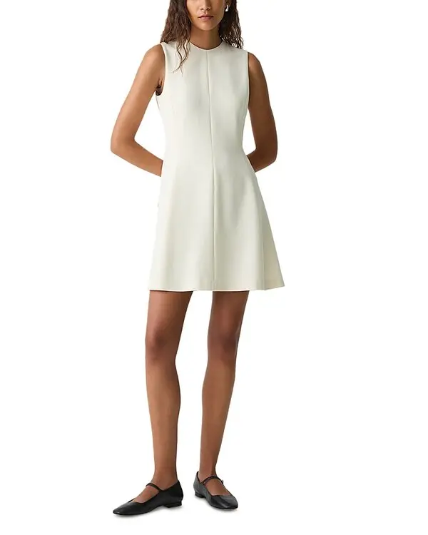 Theory A-line Mini Checked Linen-blend Dress - Rice
