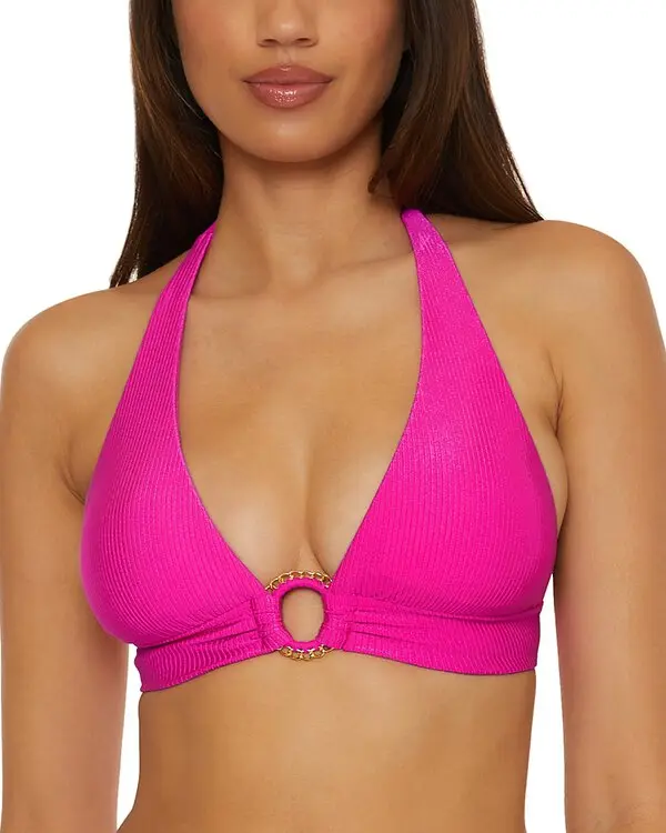 Becca By Rebecca Virtue Monte Carlo Mira Rib Halter Bikini Top - Azalea
