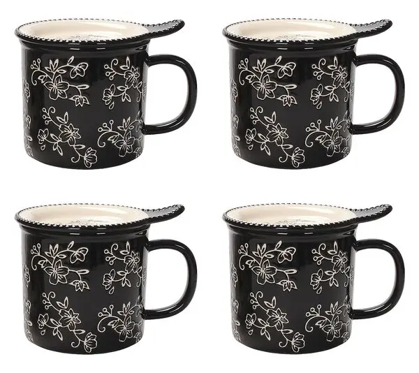 TEMP-TATIONS Floral Lace Set Of 24-oz Mega Mugs W/ Lid-its